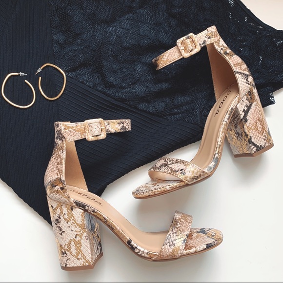 Soda | Shoes | Soda Gold Python Print Strappy High Heel Sandal | Poshmark